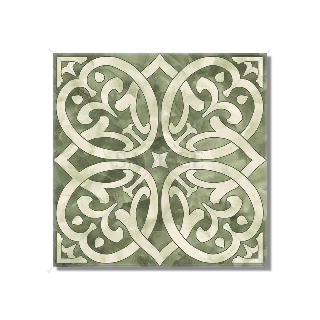 Sage Green Patterned Ceramic Tile - Unique Kitchen Backsplash Tile ...