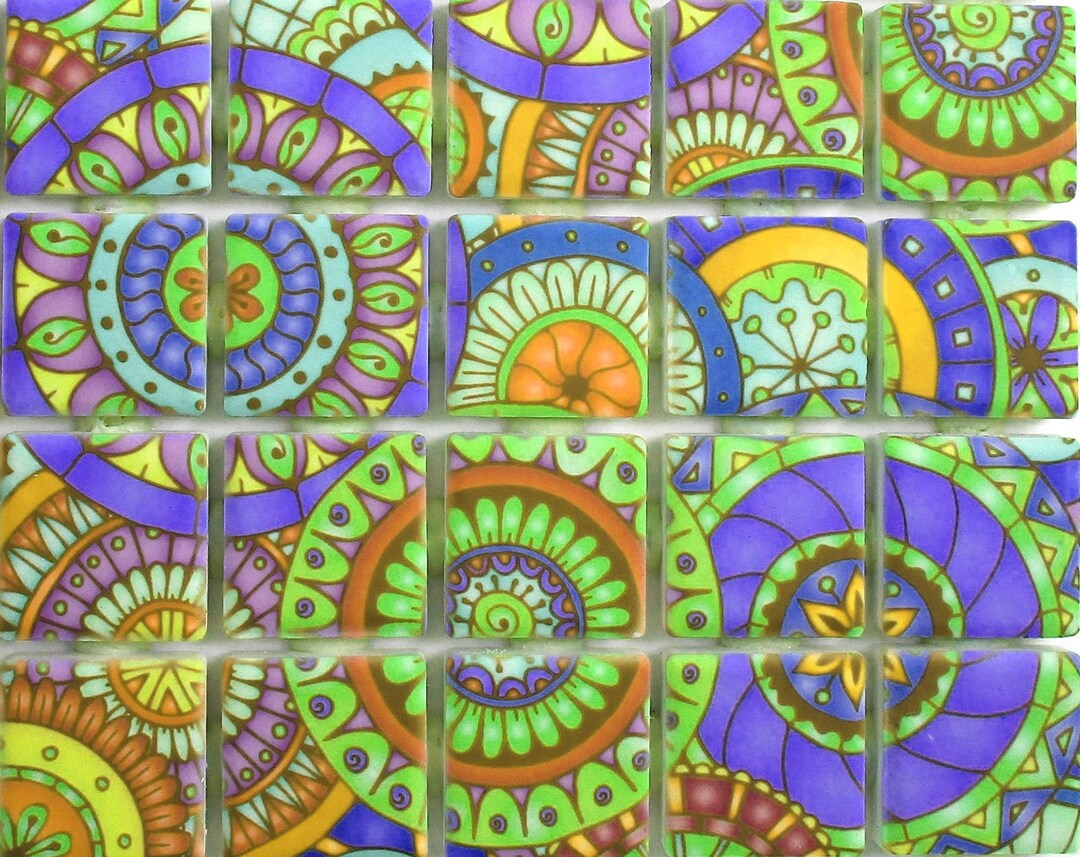 Ceramic Mosaic Tiles - Bright Colors Funky Medallions Mixed Mosaic Tile ...
