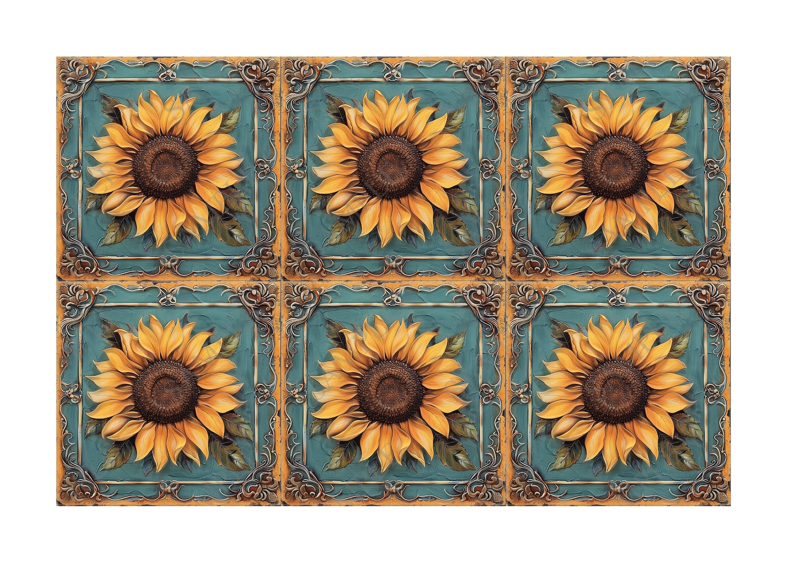Sunflower Design Ceramic Accent Tile - Floral Design Kitchen Accent ...