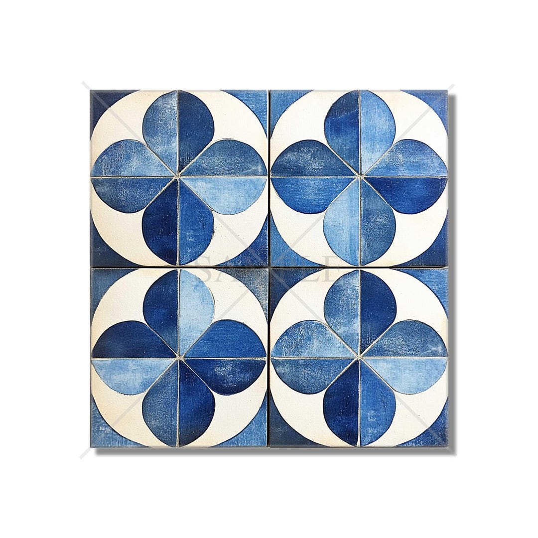 Blue and White Geometric Design Ceramic Tile - Unique Blue Kitchen ...