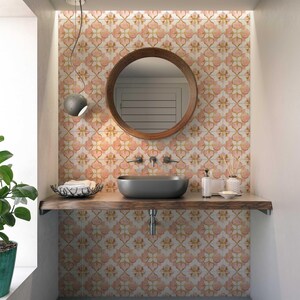 Pink Ceramic Tiles Kitchen Backsplash Pink and White Patterned Tile ...