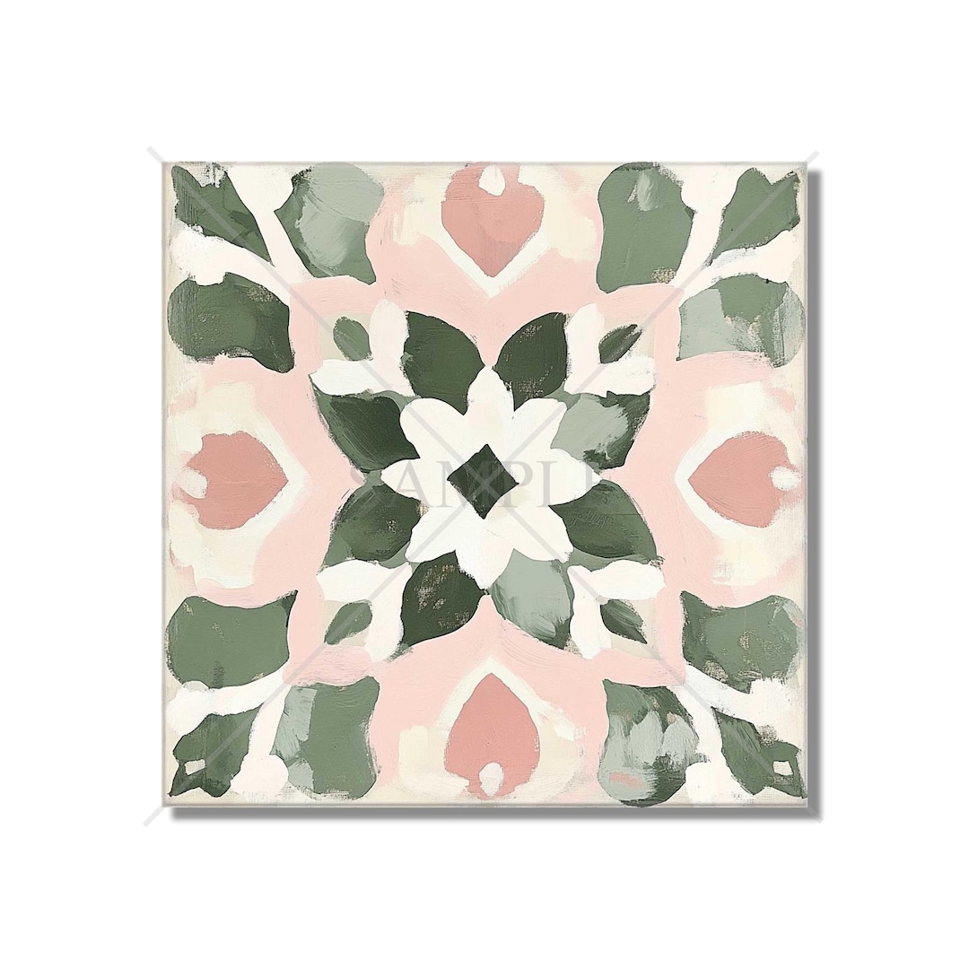 Pink and Green Vintage Design Ceramic Tile - Kitchen Backsplash Tile ...