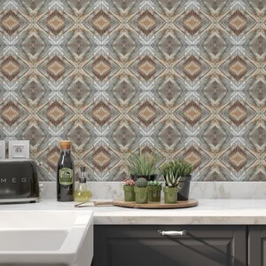 Gray Tan Wood Design Ceramic Tile - Geometric Kitchen Backsplash Tile ...