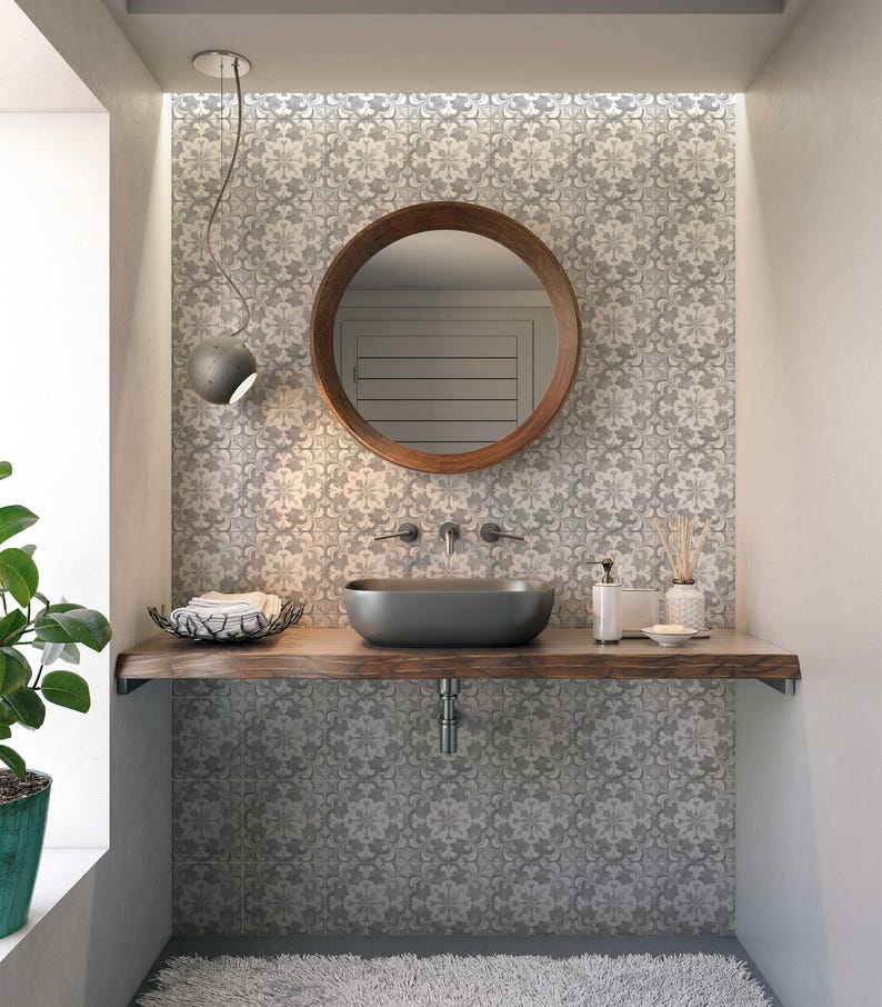 Ceramic Tile Gray Patterned Vintage Design Grey Ceramic Tiles - Grey ...