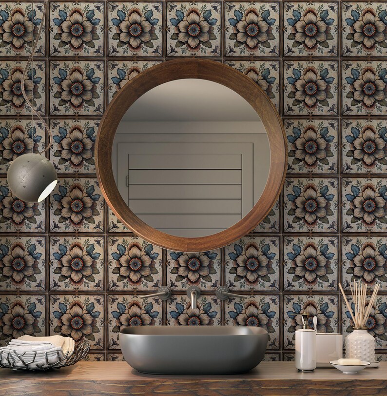 Vintage Flower Design Ceramic Accent Tile - Floral Design Kitchen ...