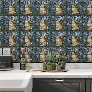 Bunny Rabbit Ceramic Tile William Morris Vintage Design Rabbit Ceramic ...