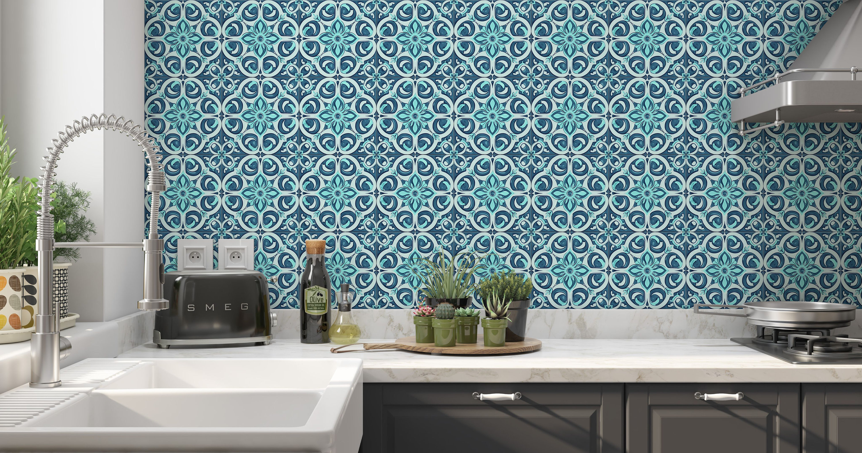 Turquoise Blue Teal Ceramic Tile - Vintage Moroccan Tile Design - Blue ...