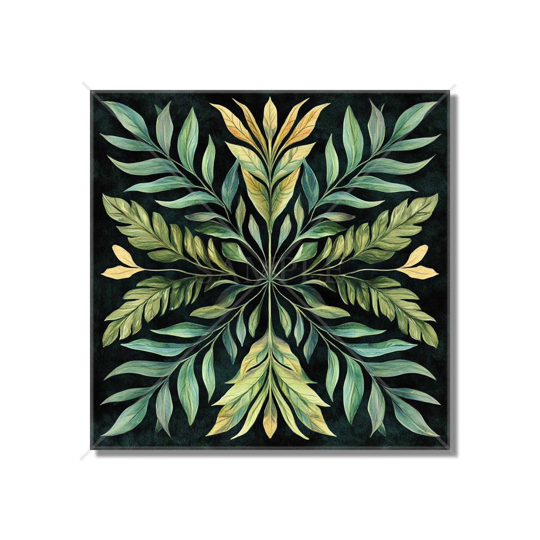 Green Leaves Botanical Ceramic Tile Patterned Kitchen Backsplash Tile ...