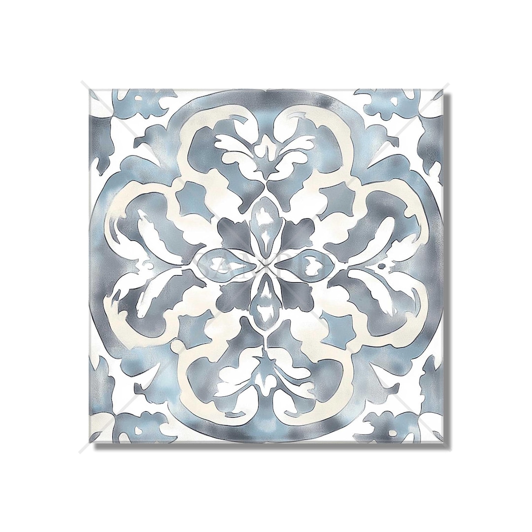 Blue Grey Patterned Ceramic Tile - Unique Decorative Blue Grey Kitchen ...