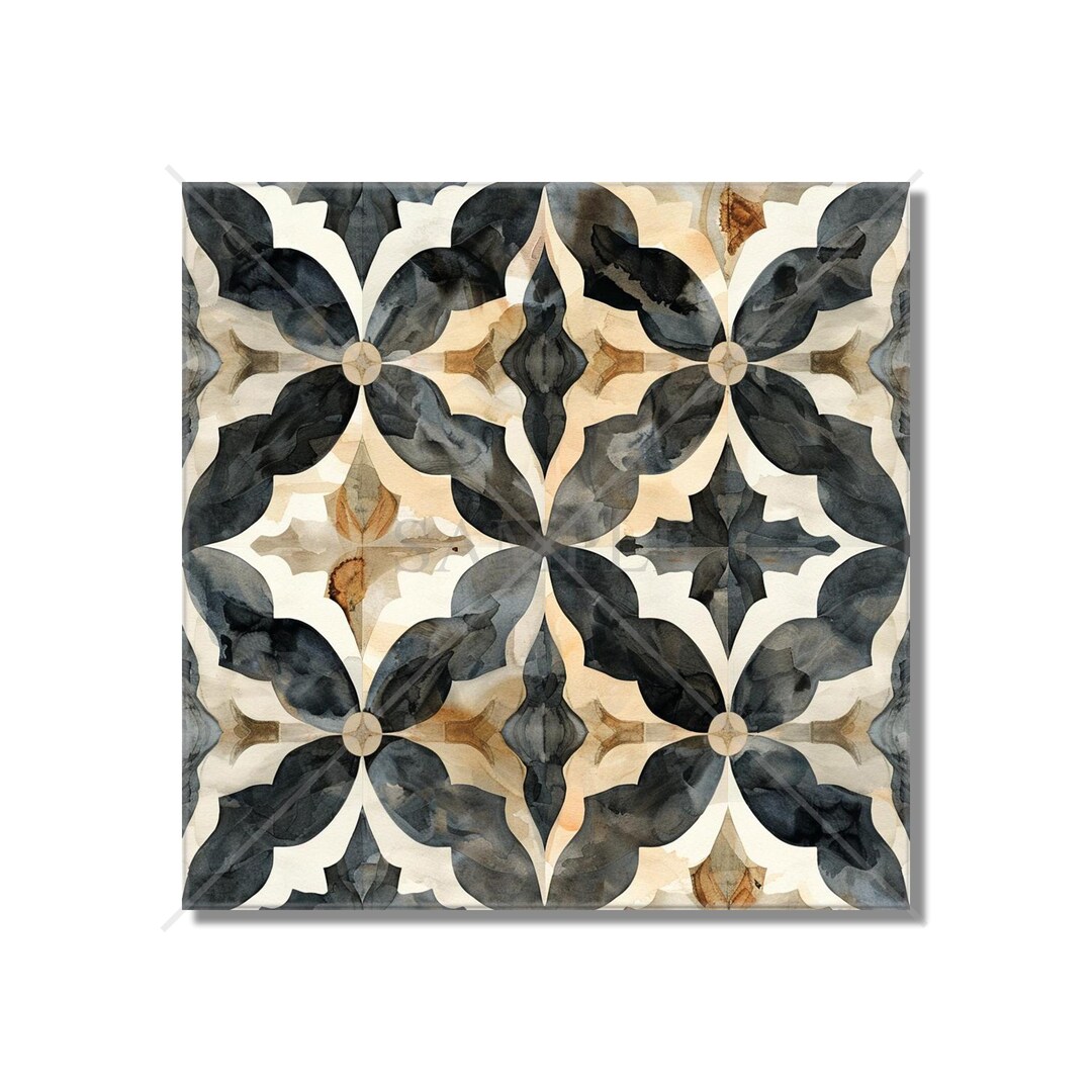Black Tan Gray Patterned Ceramic Tile - Patterned Kitchen Backsplash ...