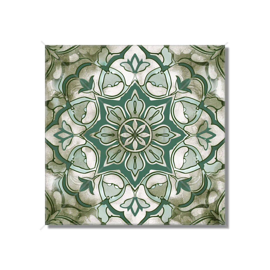 Vintage Green and Beige Decorative Ceramic Tile - Kitchen Tile - Green ...
