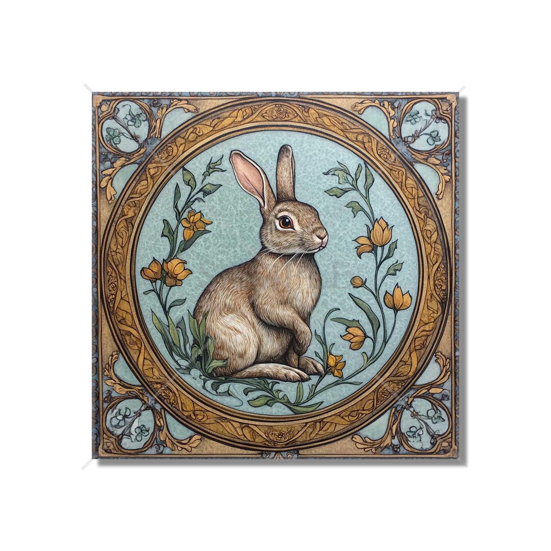 Bunny Rabbit Ceramic Tile William Morris Vintage Design Rabbit Ceramic ...