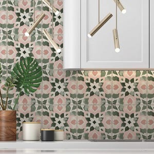 Pink and Green Vintage Design Ceramic Tile - Kitchen Backsplash Tile ...