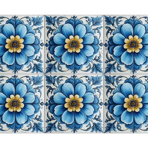 Ceramic Flower Accent Tiles Blue Floral Kitchen Backsplash Tile Floral ...