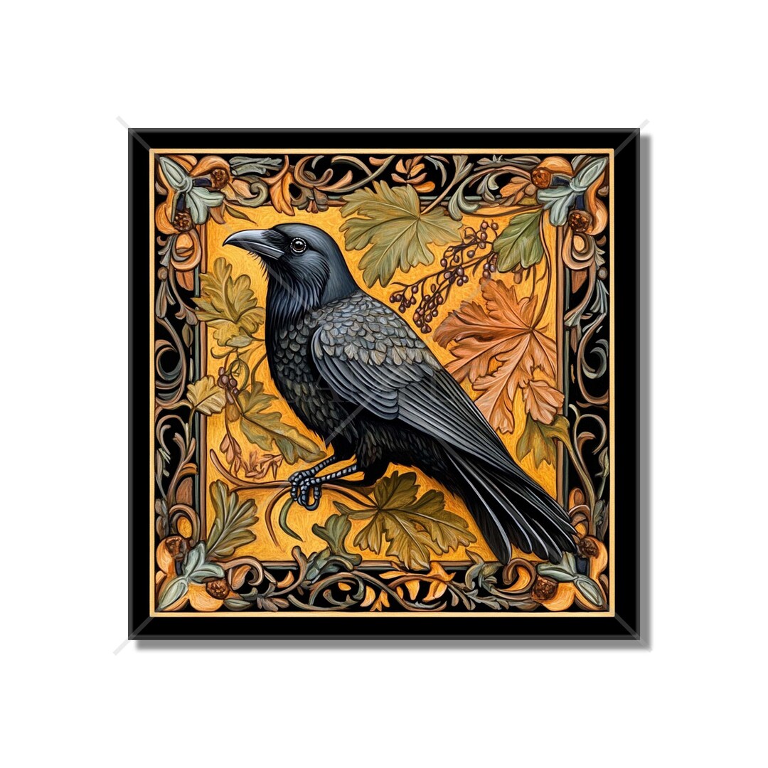 Raven Bird Ceramic Tile - Witchy Home Decor Raven Design Wall Tiles ...