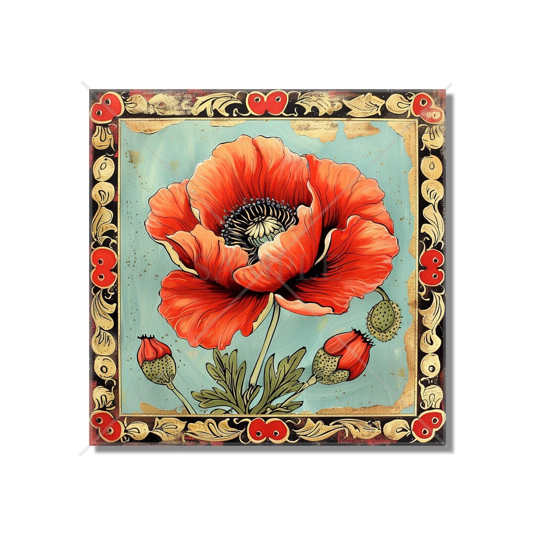 Poppy Flower Design Ceramic Accent Tile - Floral Design Kitchen Accent ...