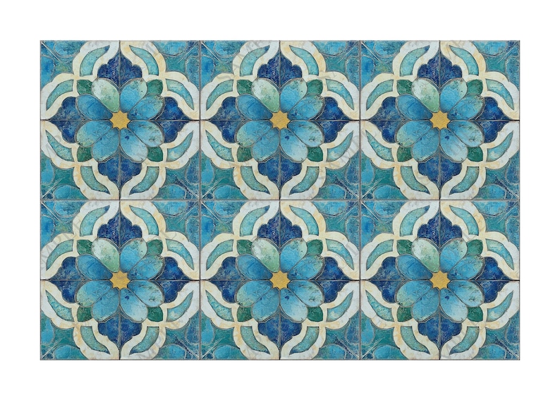 Blue Green Turquoise Ceramic Tile - Vintage Moroccan Tile Design ...