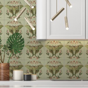Vintage Botanical Luna Moth Design Ceramic Tile - Kitchen Backsplash ...