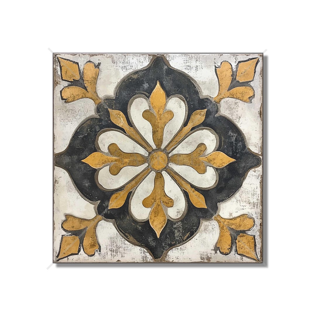 Rustic Black and Mustard Yellow Patterned Ceramic Tiles Vintage ...