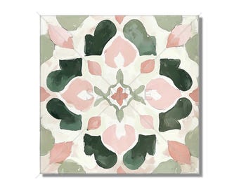 Pink and Green Floral Ceramic Tile - Cottage Kitchen Backsplash Tile ...