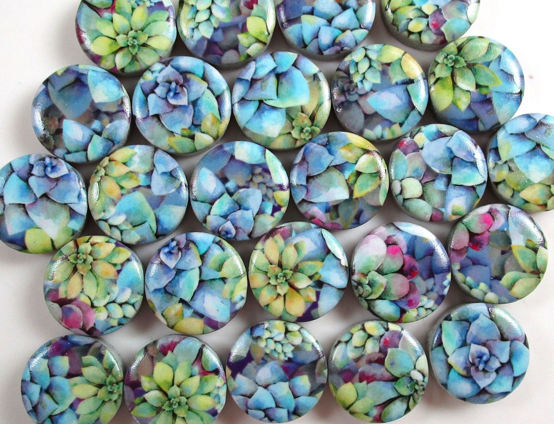 Succulents Design Cabochons 25 Pieces - 20mm Round Decorative Mosaic ...