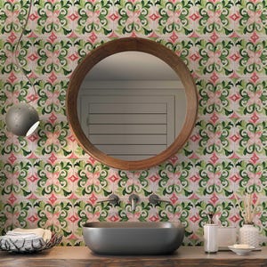 Pink and Green Patterned Ceramic Tile - Vintage Moroccan Tile Design ...