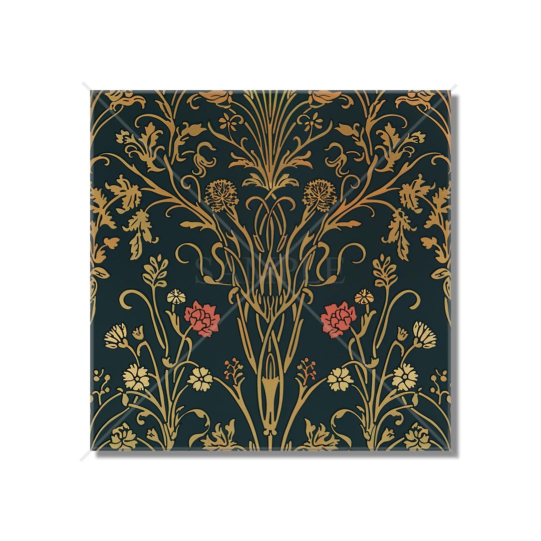 Moody Floral William Morris Design Ceramic Tile Art Nouveau Kitchen ...