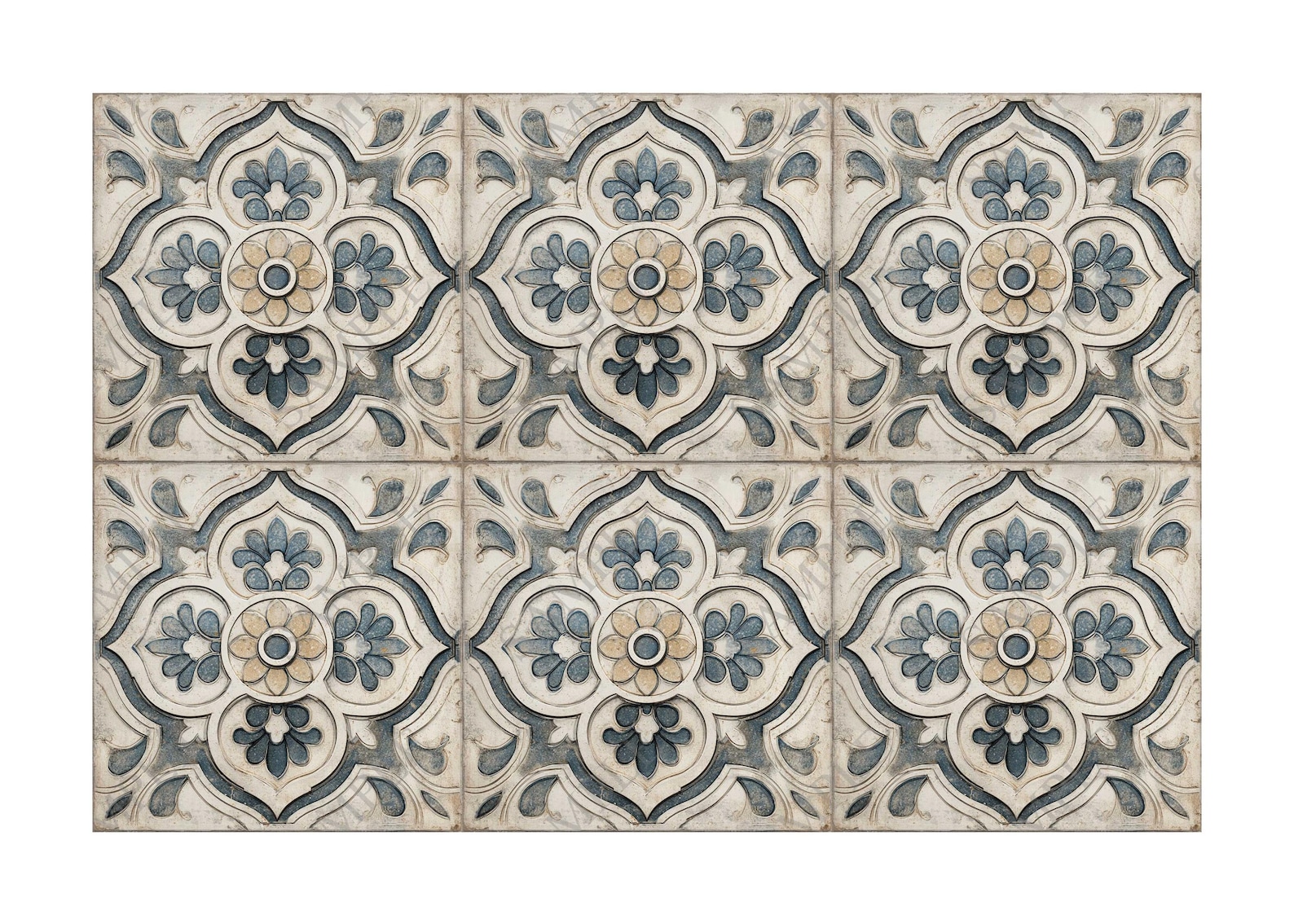 Antique Blue Beige Ceramic Tile Patterned Backsplash Tiles Vintage ...