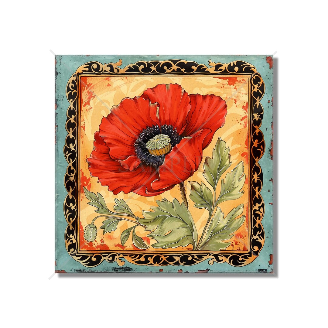 Poppy Flower Design Ceramic Accent Tile - Floral Design Kitchen Accent ...