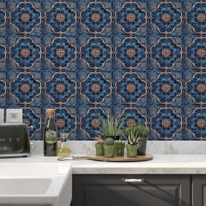 Dark Blue Patterned Ceramic Tile Kitchen Backsplash Tile Bathroom Wall ...