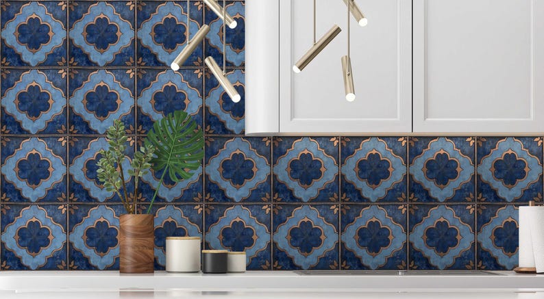 Dark Blue Patterned Ceramic Tile Kitchen Backsplash Tile Bathroom Wall ...