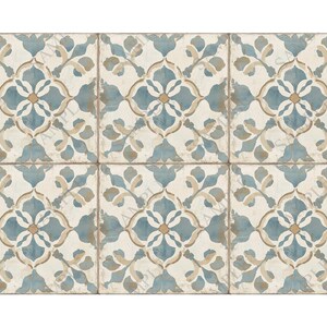 Light Blue and Tan Ceramic Tile Patterned Kitchen Backsplash Tiles ...