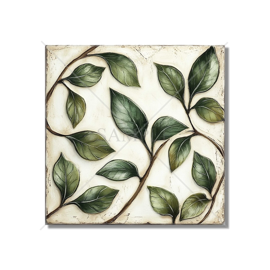 Green Leaves Botanical Ceramic Tile Patterned Kitchen Backsplash Tile ...