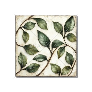 Green Leaves Botanical Ceramic Tile Patterned Kitchen Backsplash Tile ...