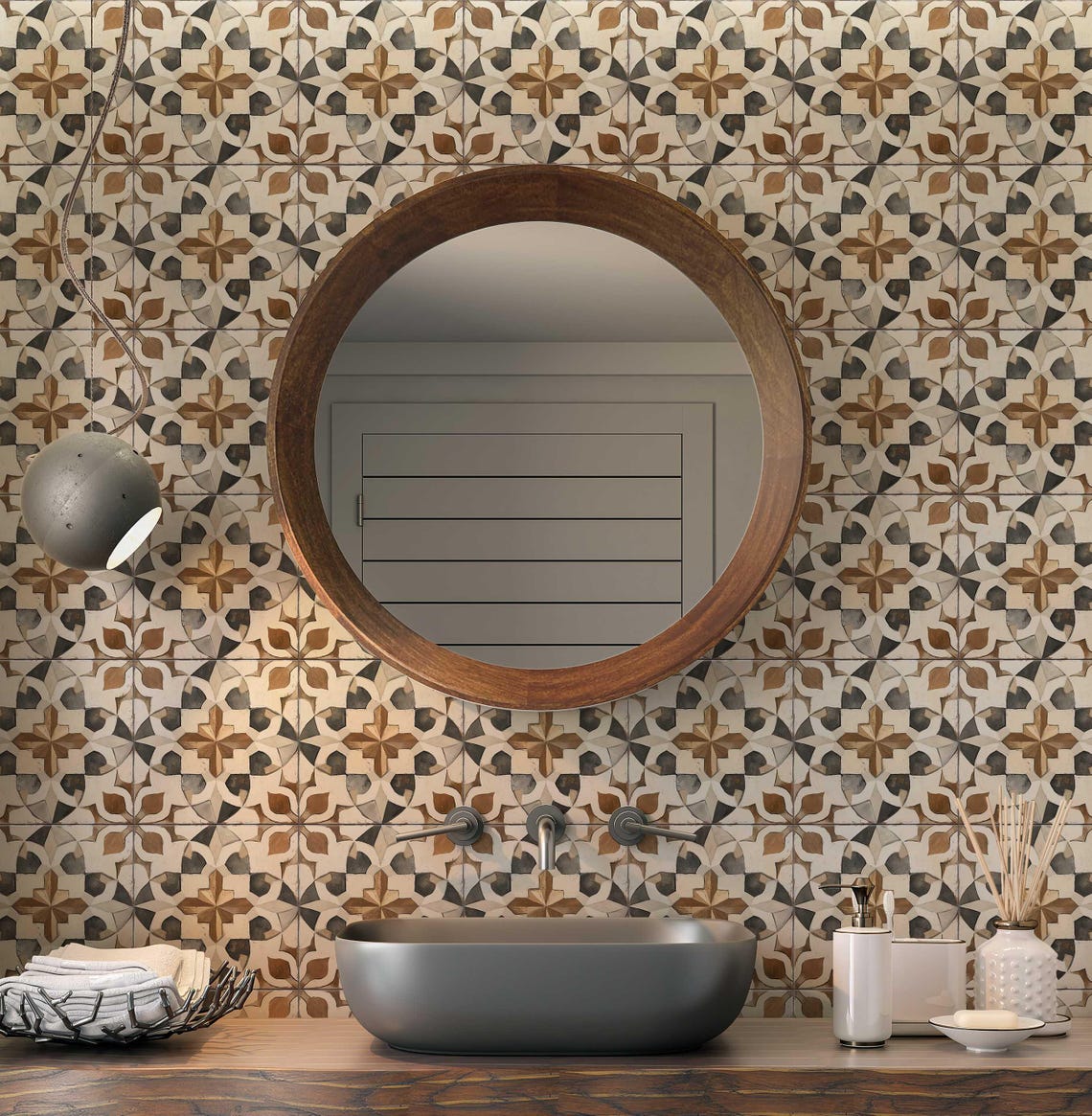 Vintage Neutral Tones Ceramic Tile Unique Patterned Kitchen Backsplash ...