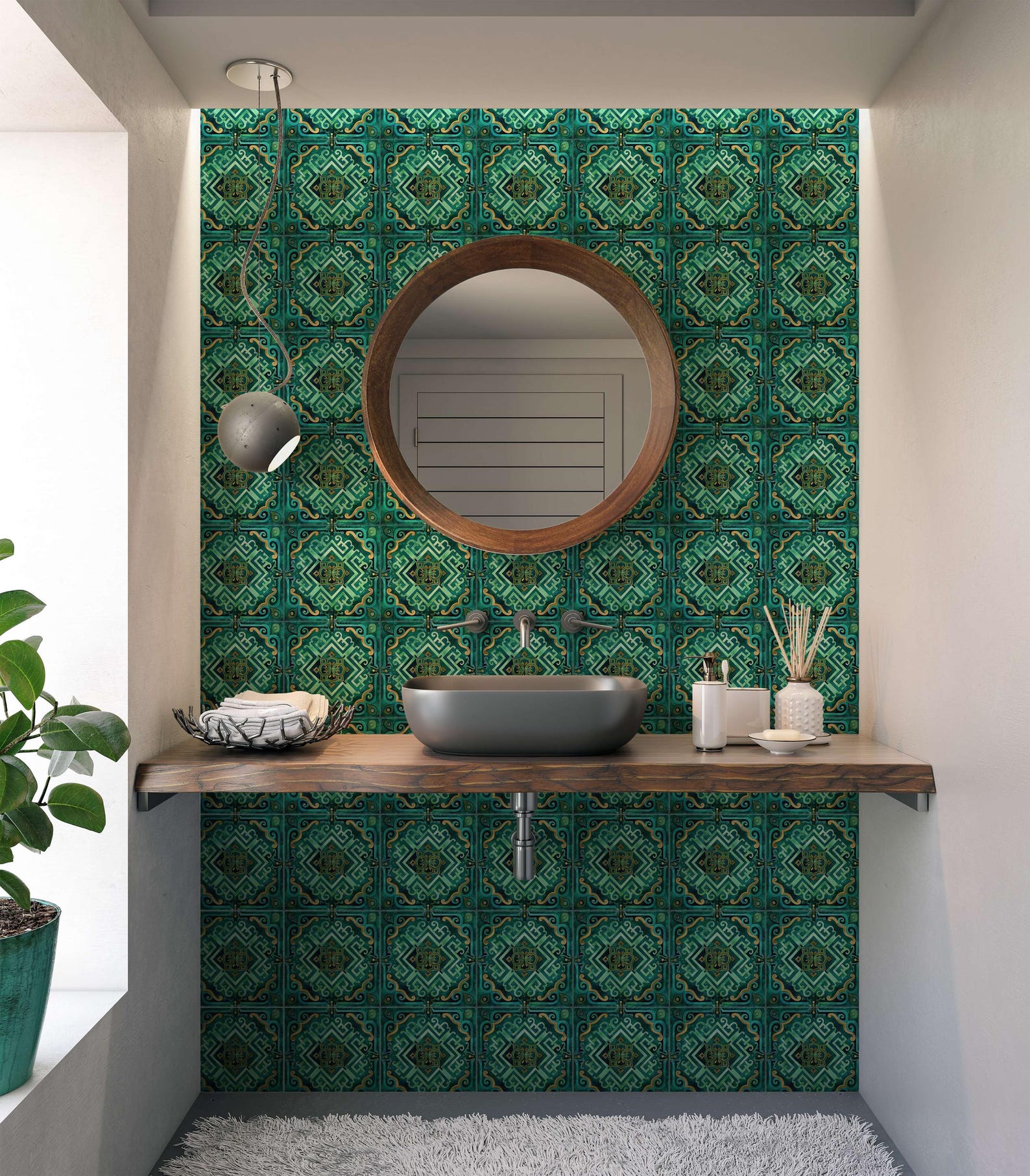 Blue Green Ceramic Tile Labyrinth Design Tile Unique Kitchen Backsplash ...