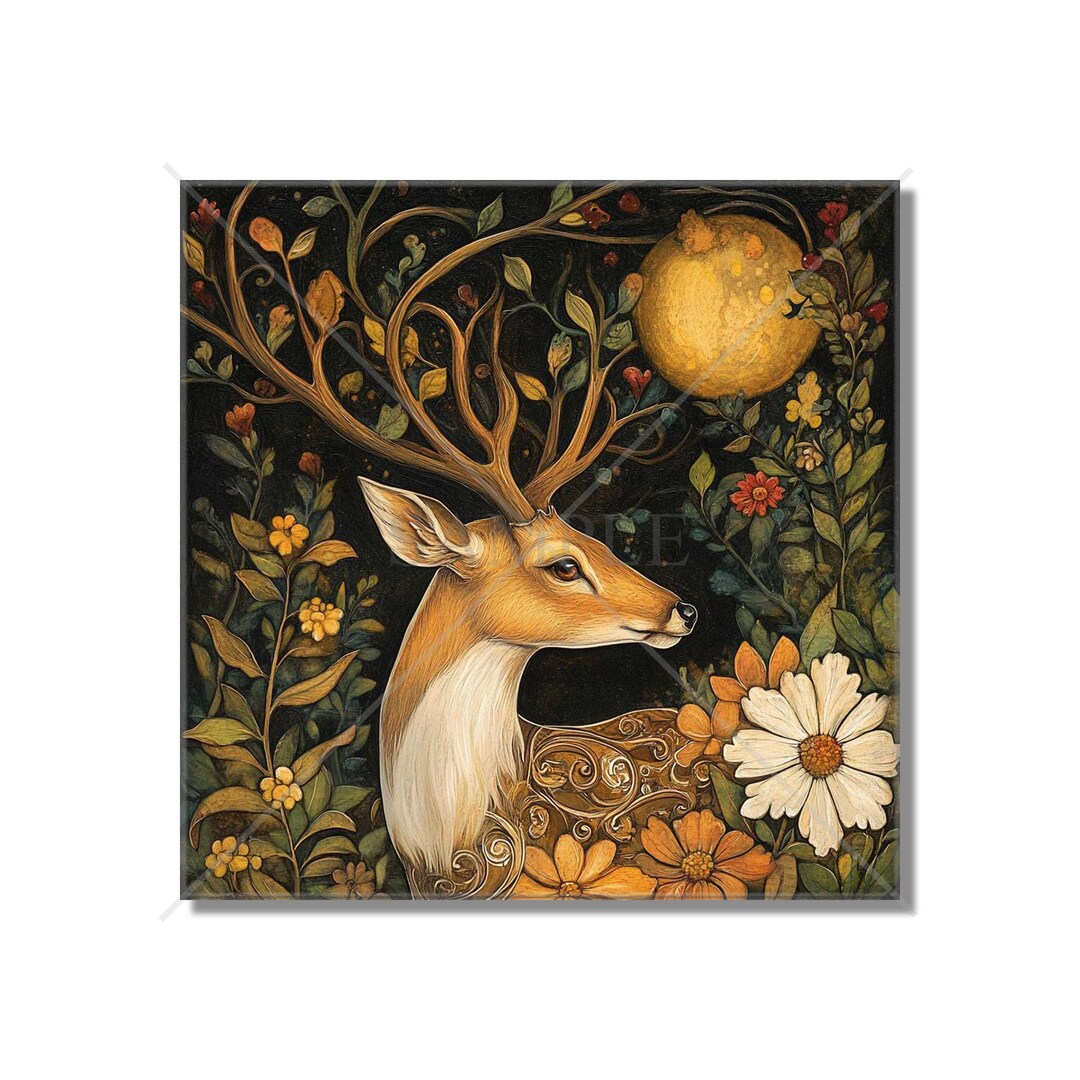 Deer Ceramic Tile - Vintage Design Deer Ceramic Tile - Sun and Moon ...