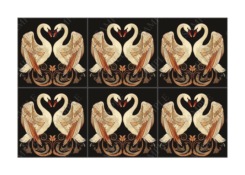 Art Nouveau Swan Design Ceramic Tile - Unique Art Nouveau Kitchen ...