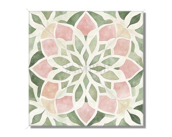 Pink and Green Floral Ceramic Tile - Cottage Kitchen Backsplash Tile ...