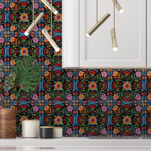 Folk Art Floral Design Ceramic Tile - Multi Colored Kitchen Tile ...