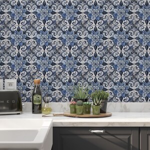 Blue Grey Ceramic Tile Vintage Moroccan Tile Design Kitchen Backsplash ...