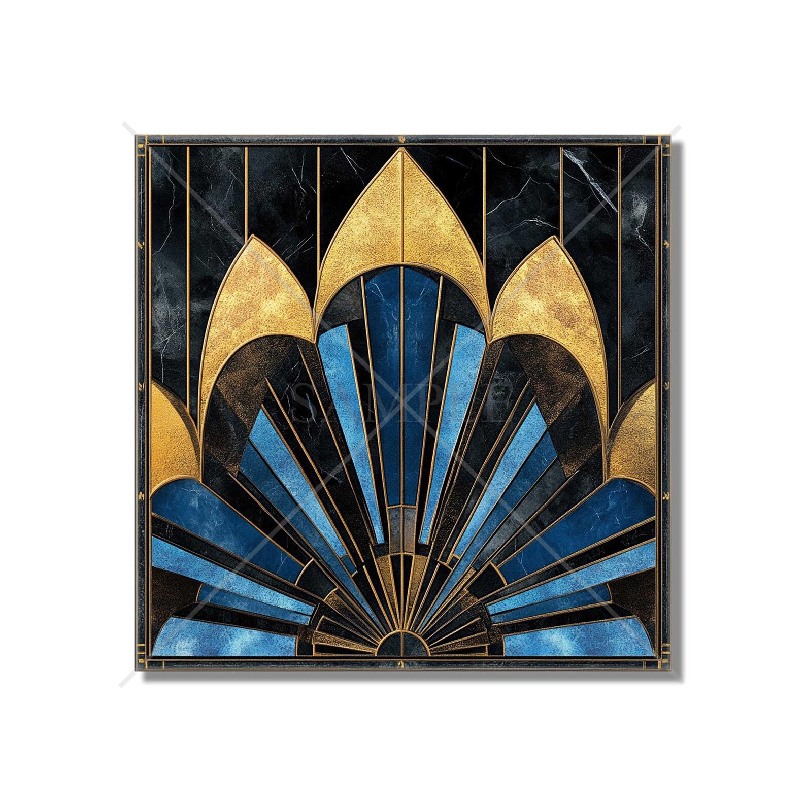 Art Deco Design Ceramic Tile Black Blue Gold Tones Art Deco Kitchen ...