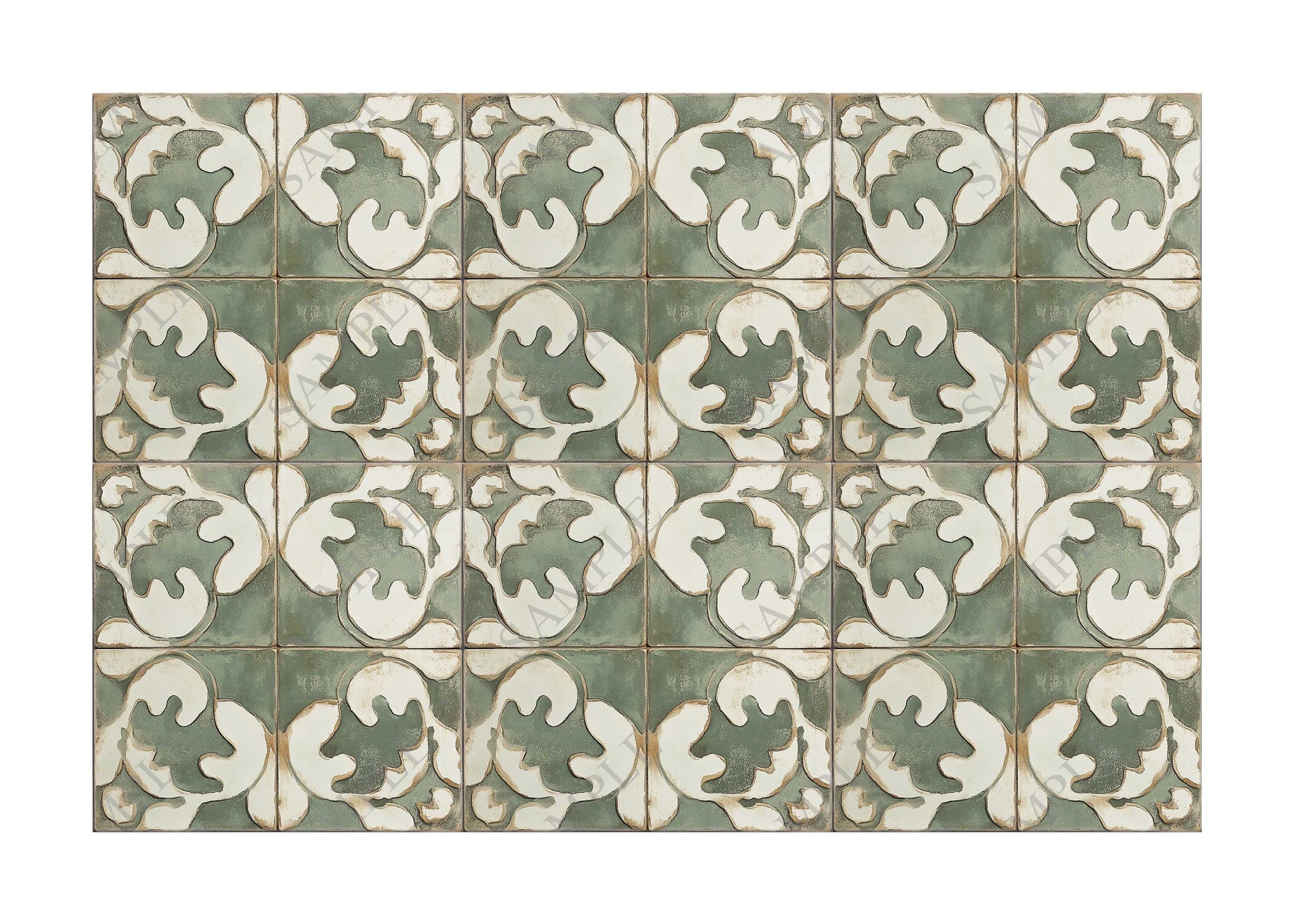 Ceramic Tile Sage Green Patterned Vintage Design Kitchen Backsplash ...