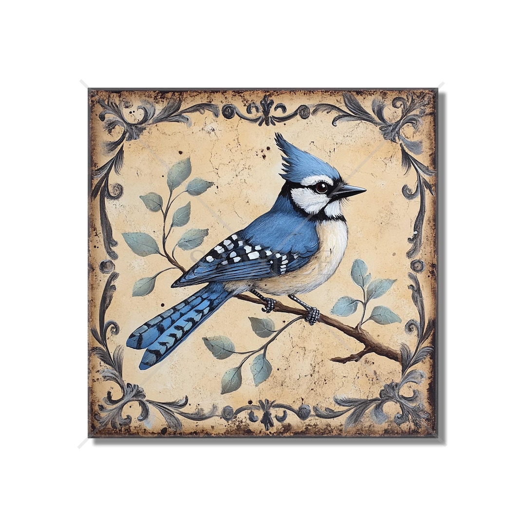 Vintage Bird Design Ceramic Tile - Ceramic Tiles With Birds - Blue Bird ...