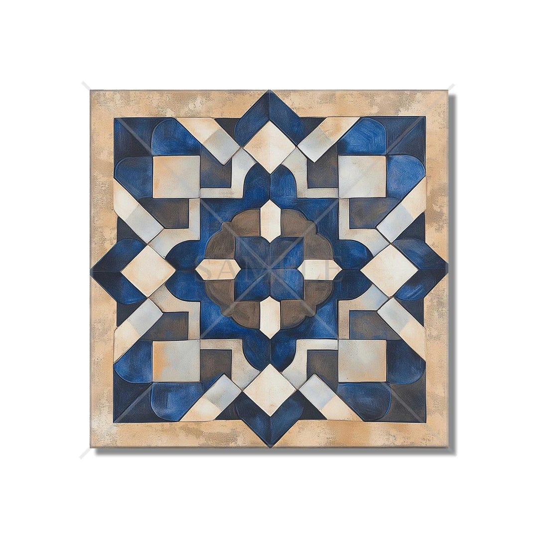 Blue Beige Tan Ceramic Tile - Vintage Moroccan Tile Design Unique ...