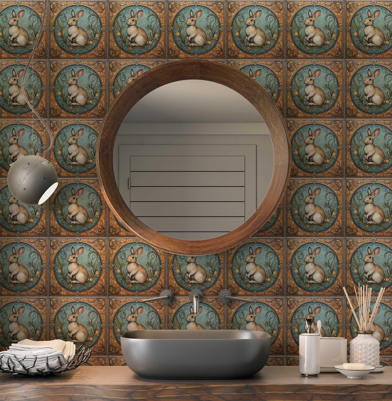 Bunny Rabbit Ceramic Tile William Morris Vintage Design Rabbit Ceramic ...