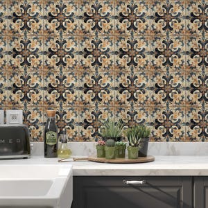 Black Tan Rust Ceramic Tile - Vintage French Tile Design - Black ...