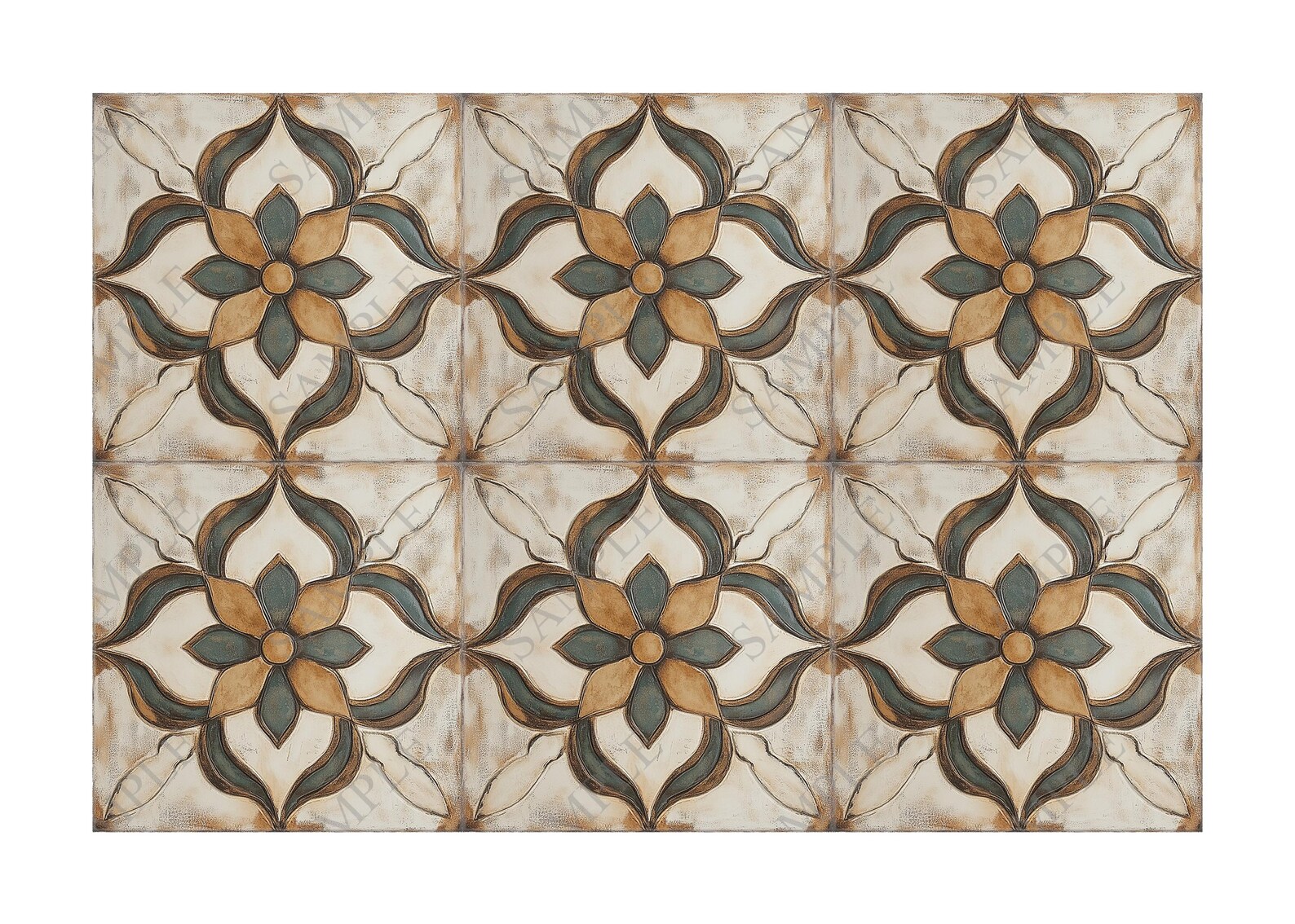 Sage Green Tan Ceramic Tile Antique Pattern Green Tan Kitchen ...