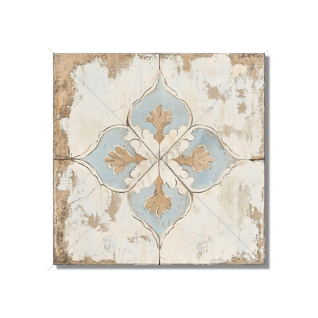 Aged Blue Beige Ceramic Tile Vintage Aged Design Tile - Unique ...