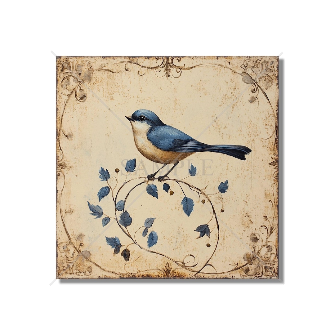 Vintage Bird Design Ceramic Tile - Ceramic Tiles With Birds - Blue Bird ...